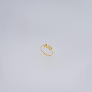 Birthstone Initial Ring With Birthstone, Ring With Initial Tiny Letter ...