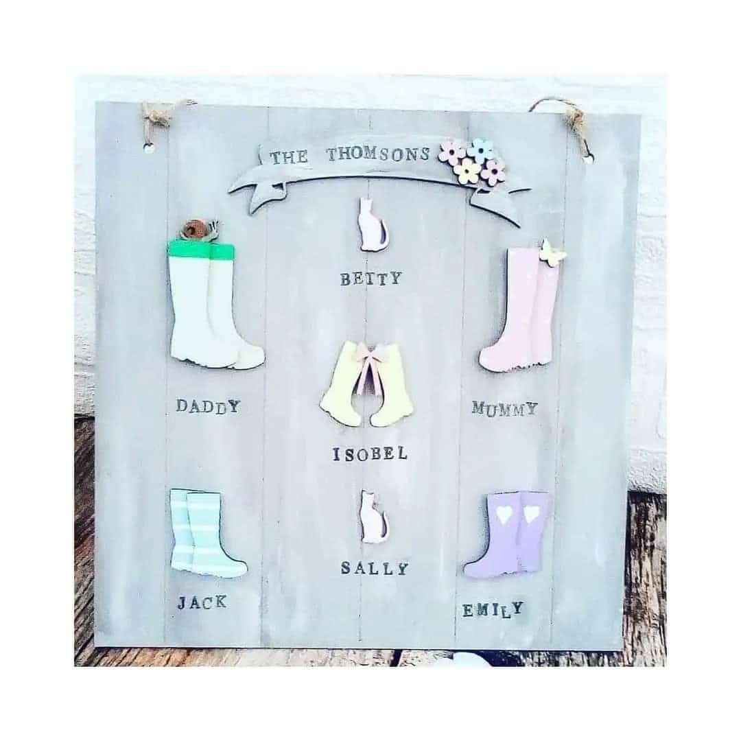 Personalised Family Wellies Sign With Pets – Custom Name Plaque – up to ...