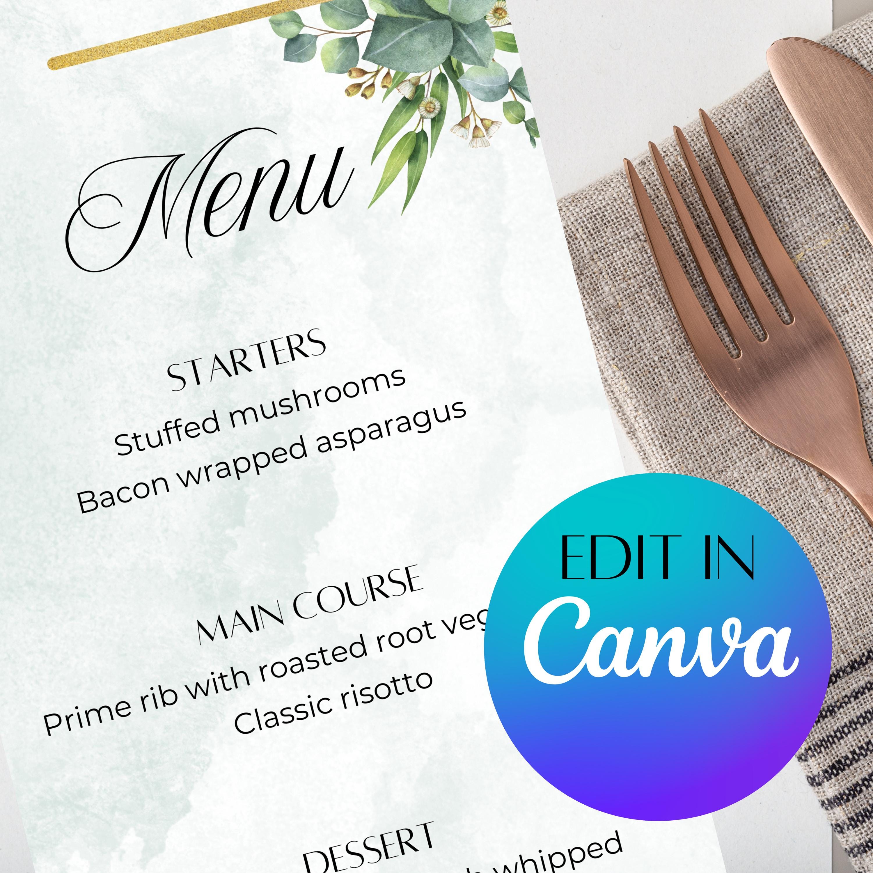 Printable and Editable Classic Green and Gold Floral Menu for Dinner ...