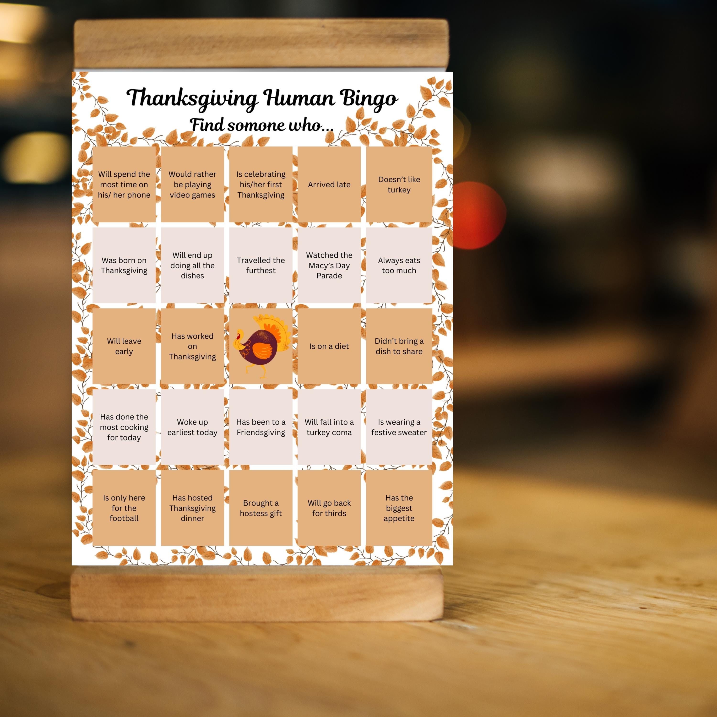 Thanksgiving Game - Fall-themed Human Bingo Icebreaker and Fun Group ...