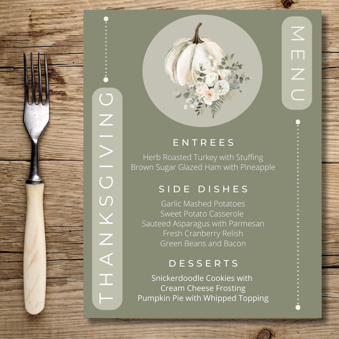 Editable, Printable, and Elegant Thanksgiving Menu for Friendsgiving or ...