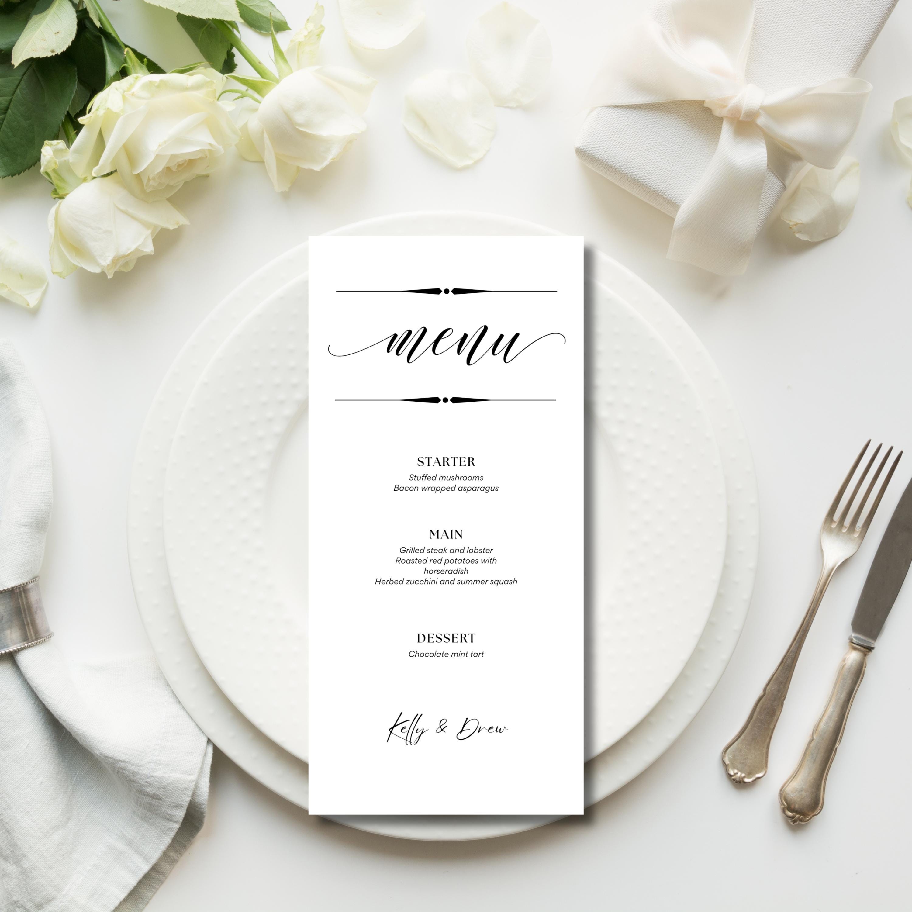 Editable Minimalist Event Menu for Weddings, Dinner Parties, Baby ...