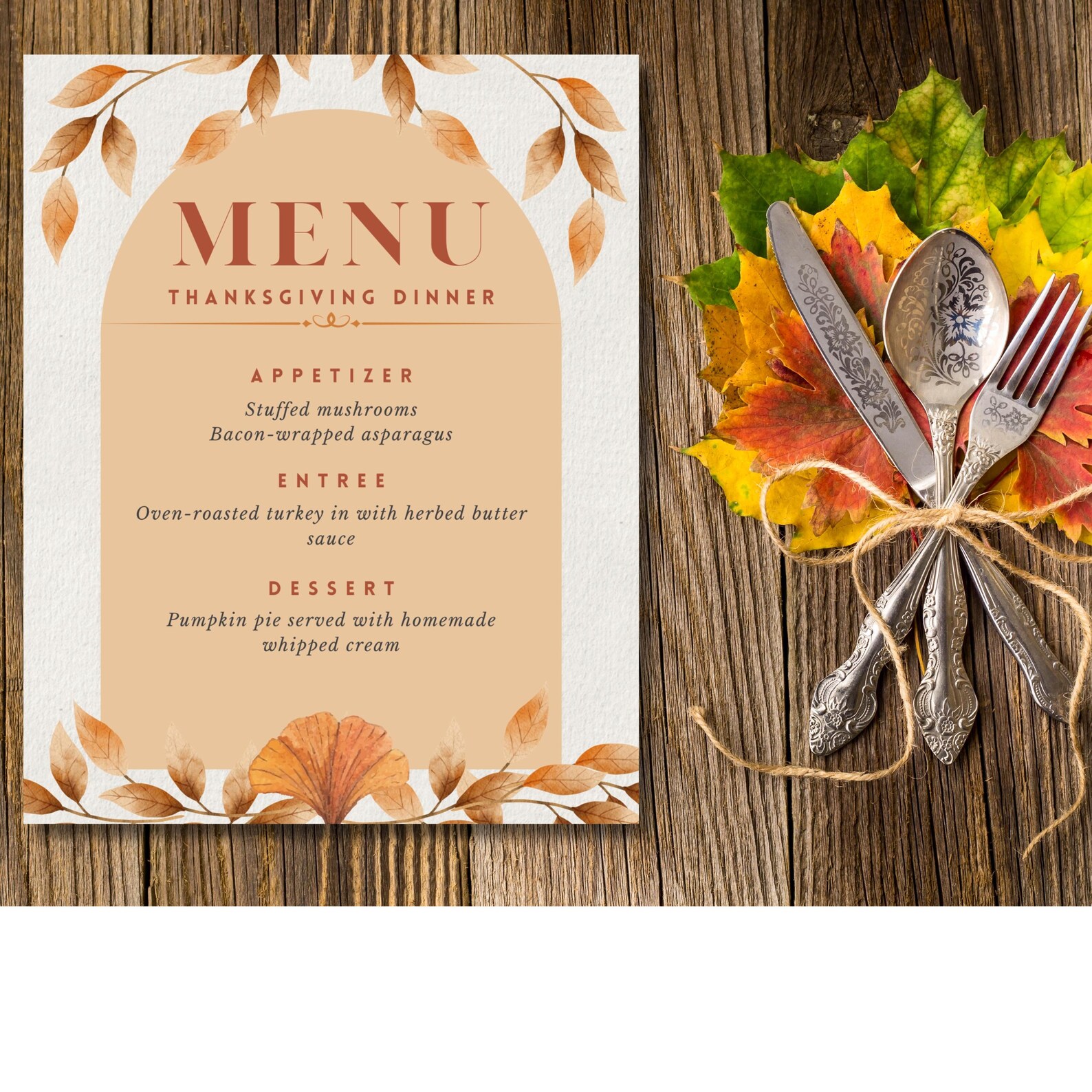 Elegant Thanksgiving Menu With Fall Leaves for Thanksgiving Day or ...