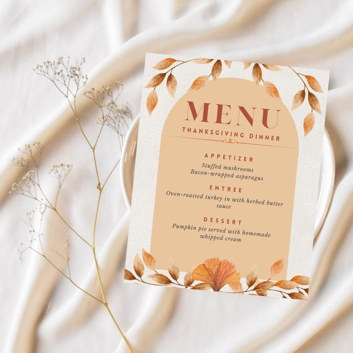 Elegant Thanksgiving Menu With Fall Leaves for Thanksgiving Day or ...