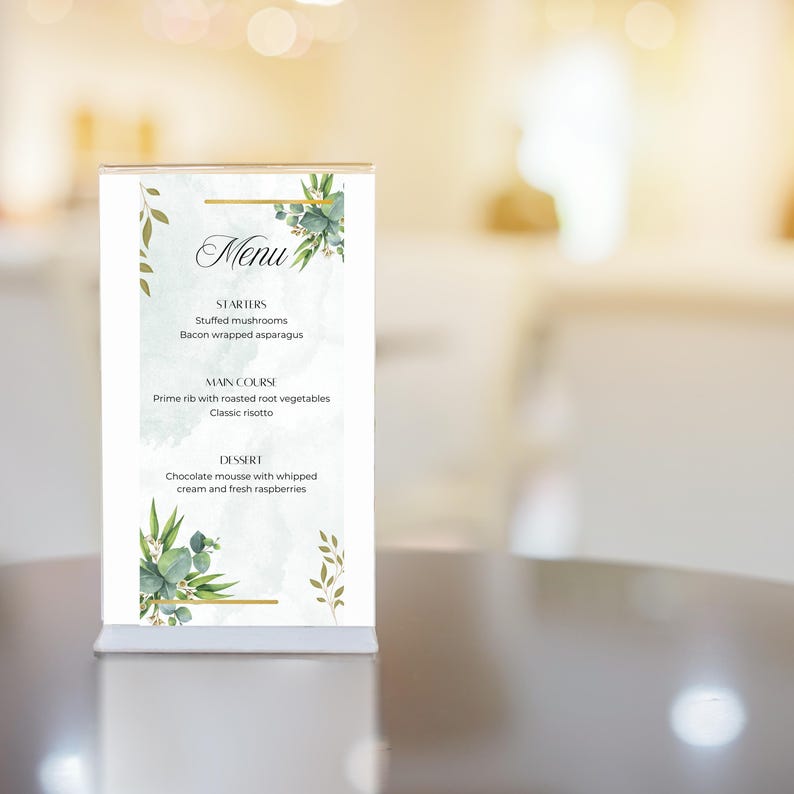 Printable and Editable Classic Green and Gold Floral Menu for Dinner ...