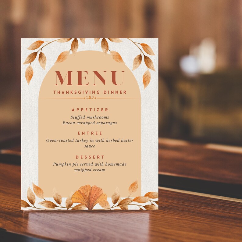 Elegant Thanksgiving Menu With Fall Leaves for Thanksgiving Day or ...