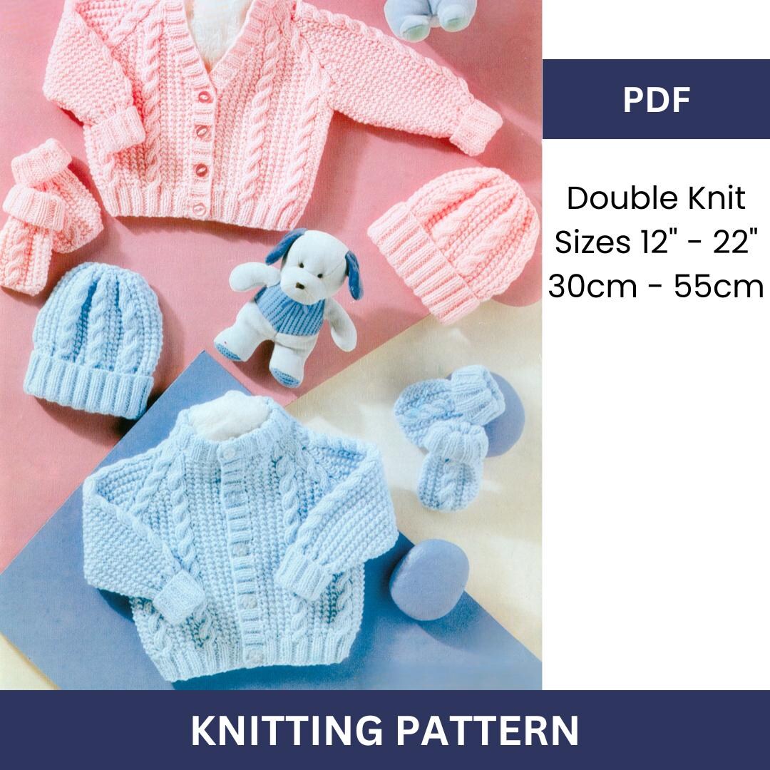 Cable Stitch Double Knit Cardigan, Hat and Mittens Knitting Pattern ...