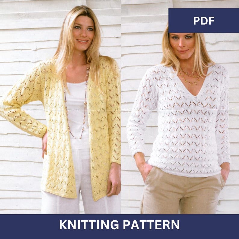 Knitted Sweater and Cardigan Pattern - Chest Sizes: 32" - 44" (81 ...