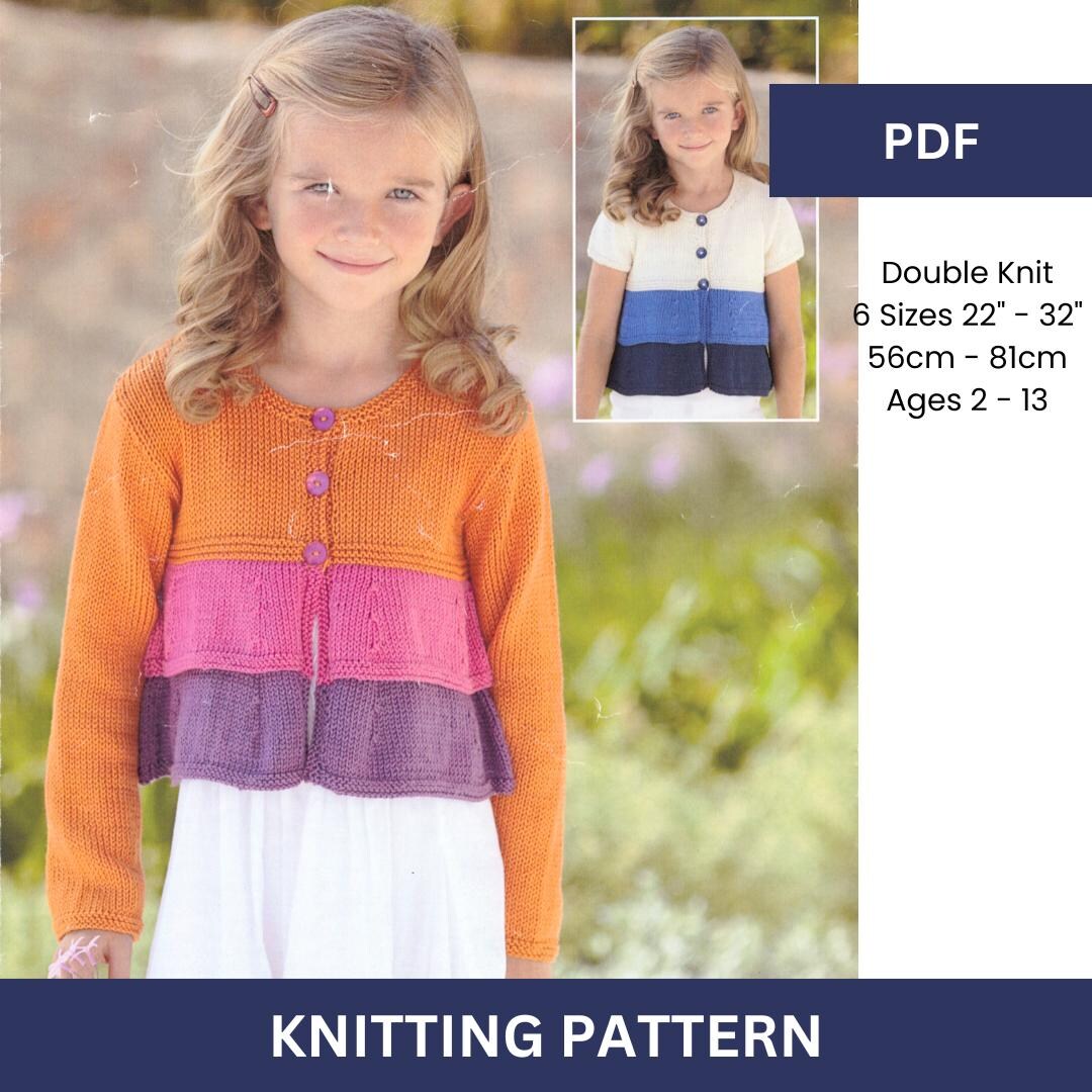 Childrens Knitted Tri Colour Cardigan With 3 Buttons - Ages 2 - 13 ...