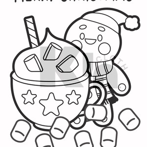 Holiday Coloring Page, Gingerbread Man, Hot Cocoa With Marshmallows ...