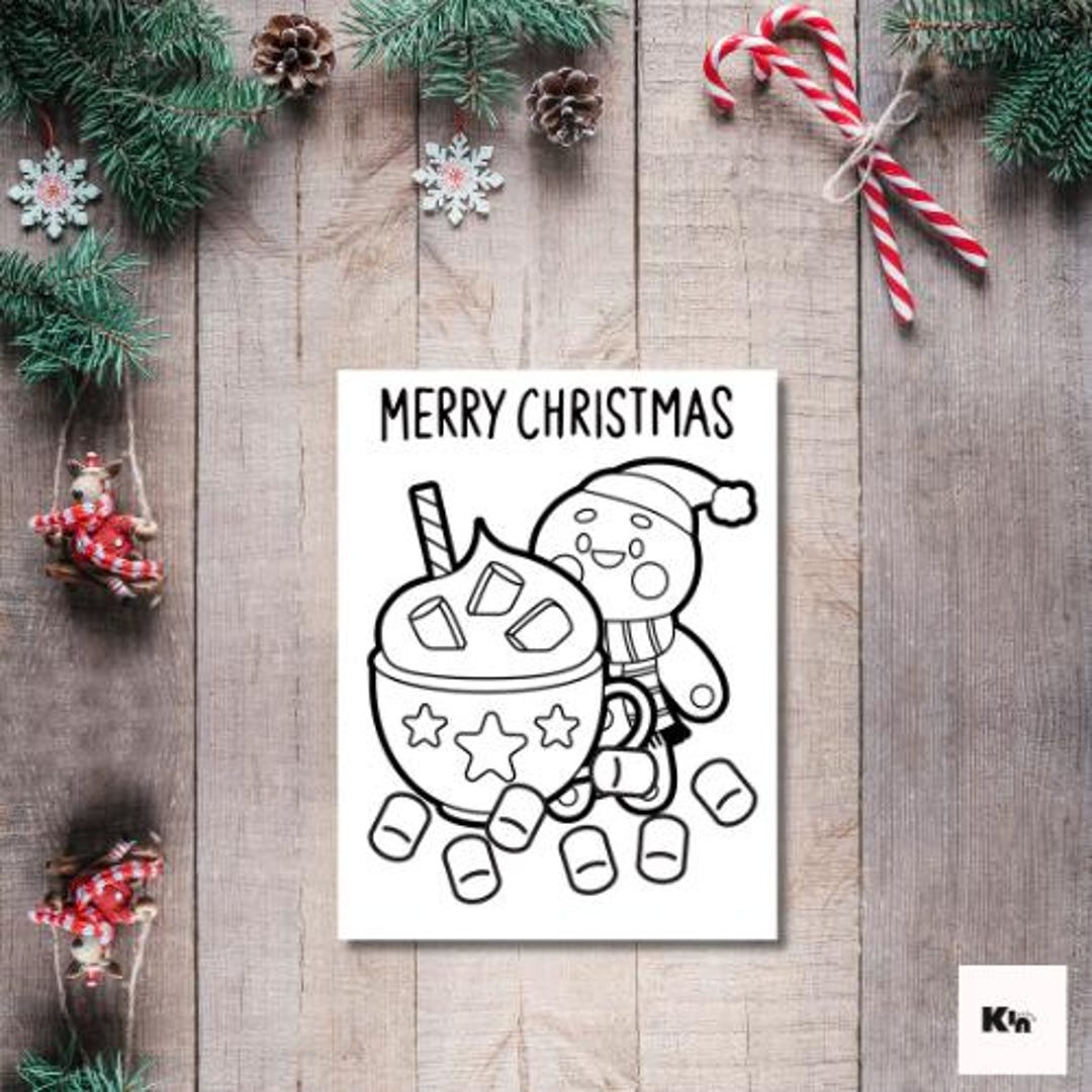 Holiday Coloring Page, Gingerbread Man, Hot Cocoa With Marshmallows ...