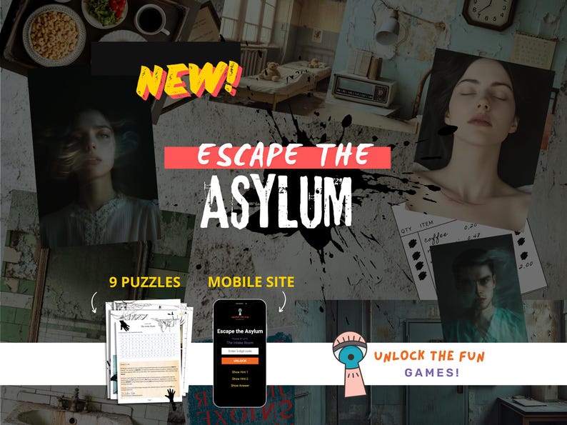 Escape Room Escape the Asylum Printable Halloween Mystery DIY Logic ...