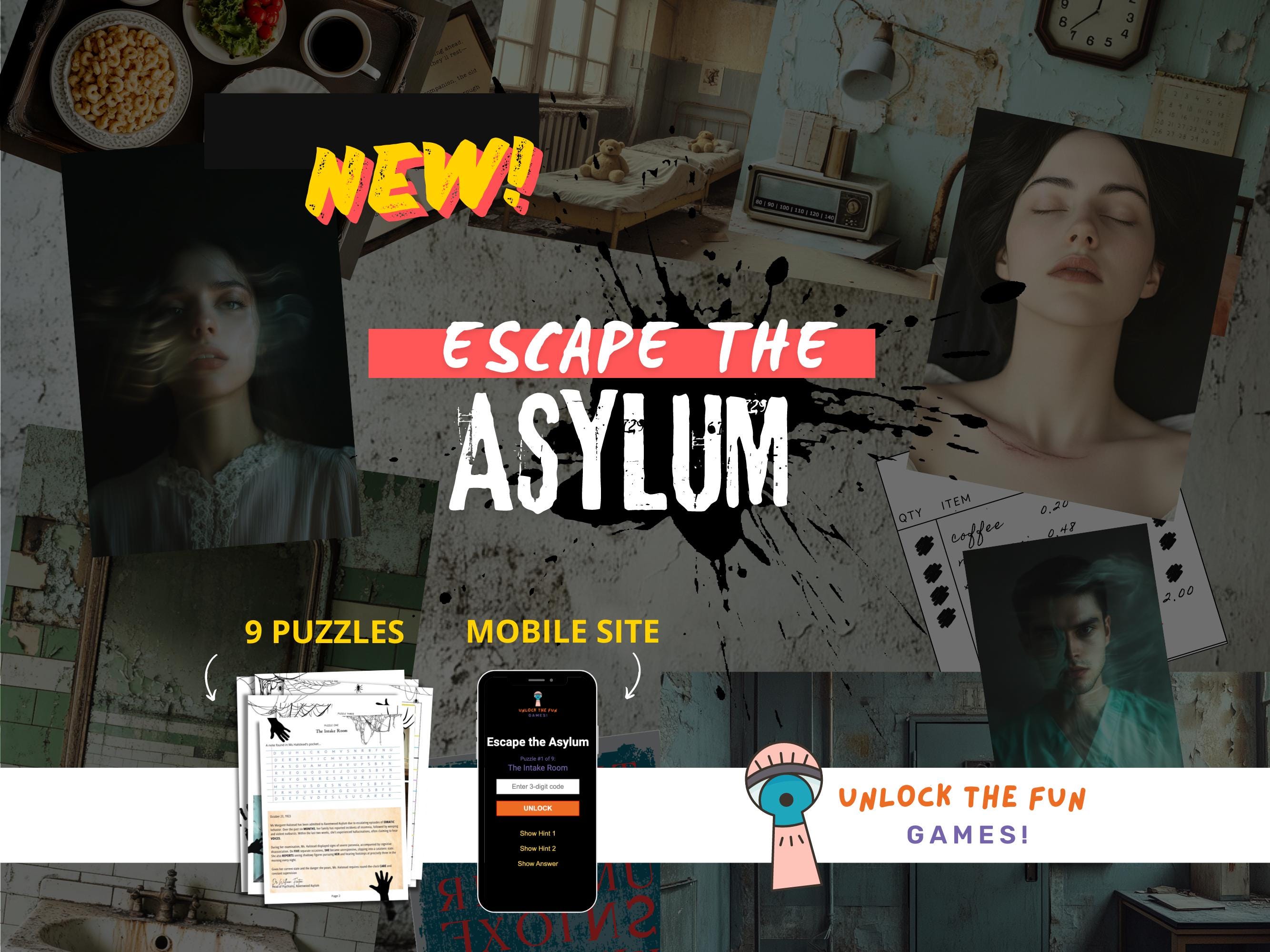 Escape Room Escape the Asylum Printable Halloween Mystery DIY Logic ...