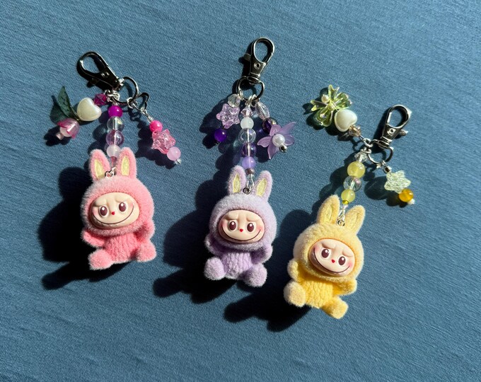 Labubu Keychain, Fuzzy, Monsters, Cute Keychain, Pink, Purple, Yellow ...
