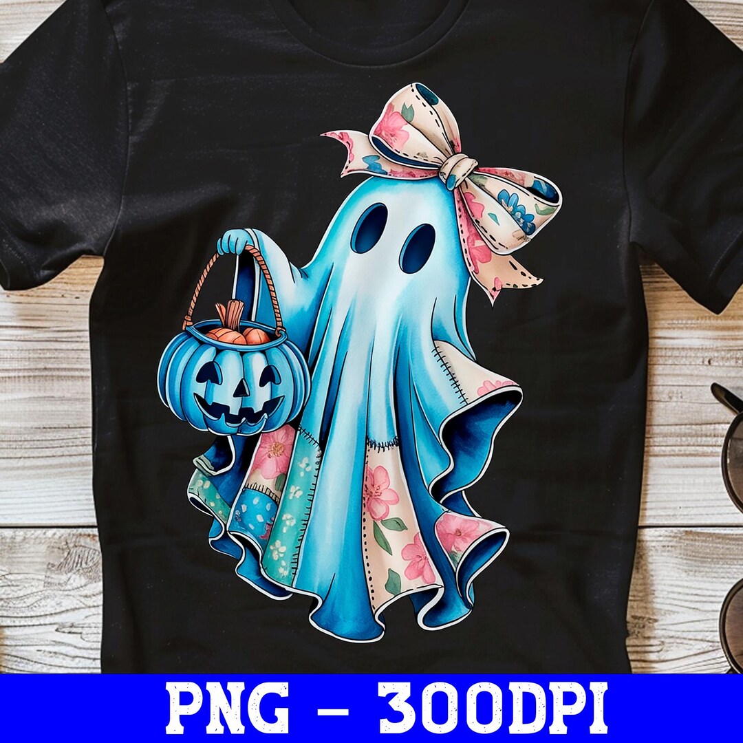 Retro Halloween Blue Denim Ghost Png, Trendy Patchwork Spooky Ghost Png ...