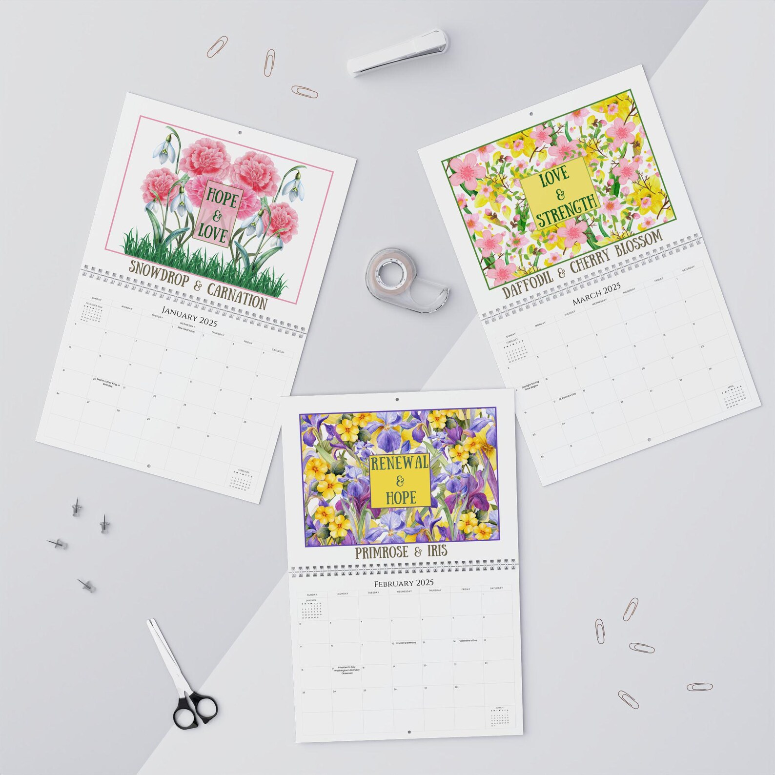 2025 Birth Flower Wall Calendar, 12-month Planner, 11x8.5 Frameable ...