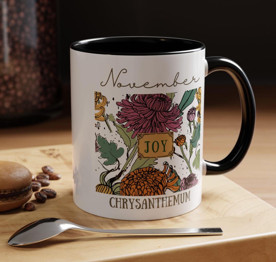 November Birth Flower Ceramic Coffee Mug: Chrysanthemum Floral Design ...