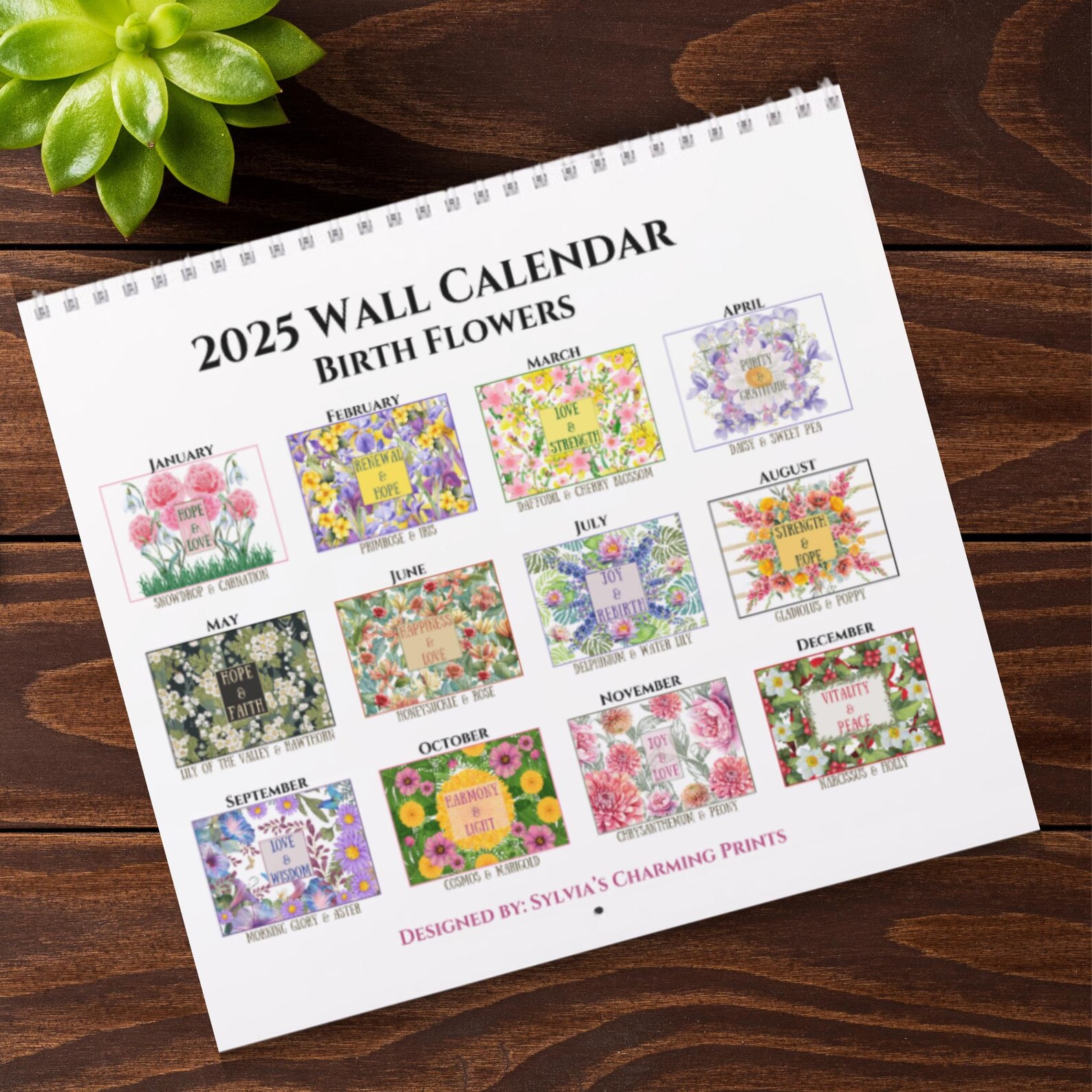 2025 Birth Flower Wall Calendar, 12-month Planner, 11x8.5 Frameable ...