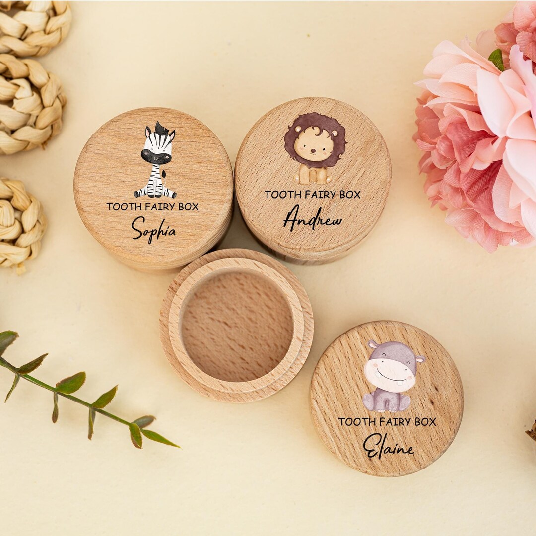 Cute Animals Tooth Box, Milk Tooth Box, Personalized Wooden Tooth Fairy ...