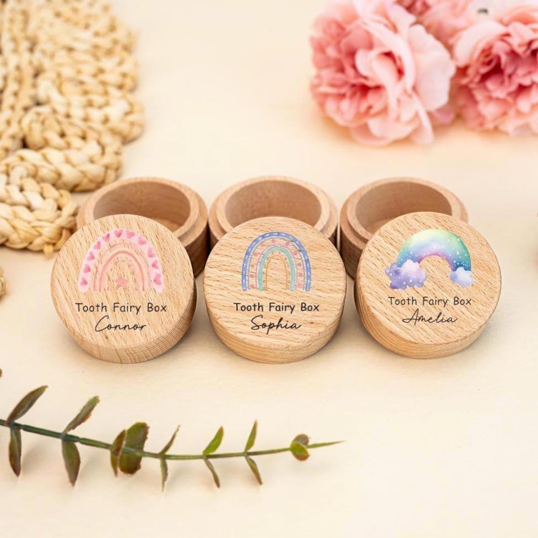Custom Tooth Fairy Box With Rainbow,personalised Wooden Tooth Fairy Box ...