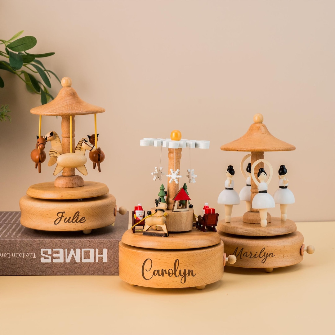 Musical Wooden Ballerina Carousel Keepsake,personalized Wooden Music ...