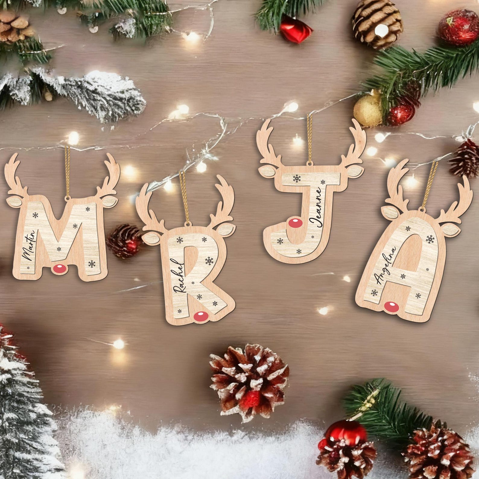 Reindeer Letter Ornaments Personalized Stocking Tags for Christmas ...