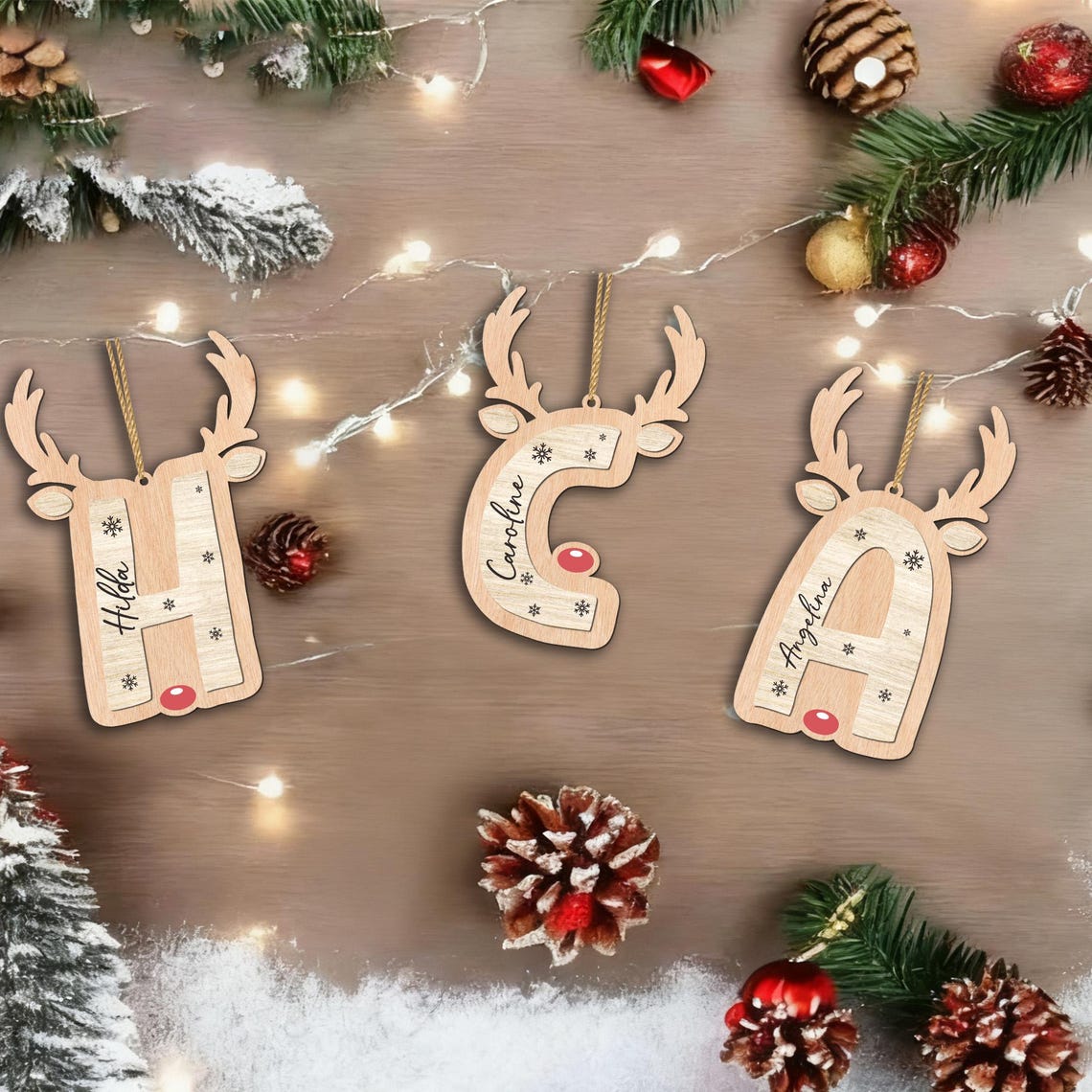 Reindeer Letter Ornaments Personalized Stocking Tags for Christmas ...