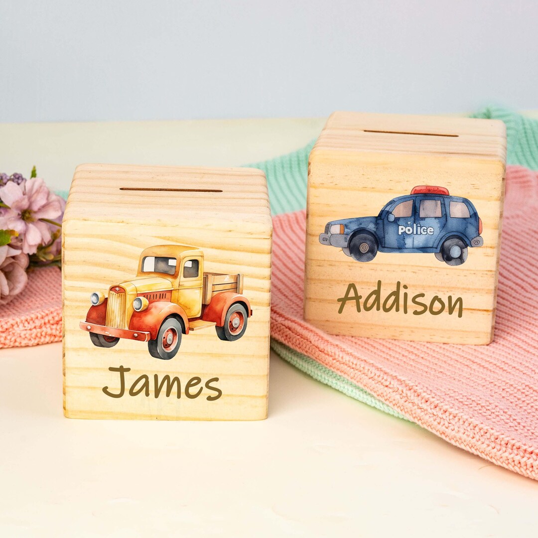 Wooden Money Box With Car,child Money Box,personalized Baby Money Box ...