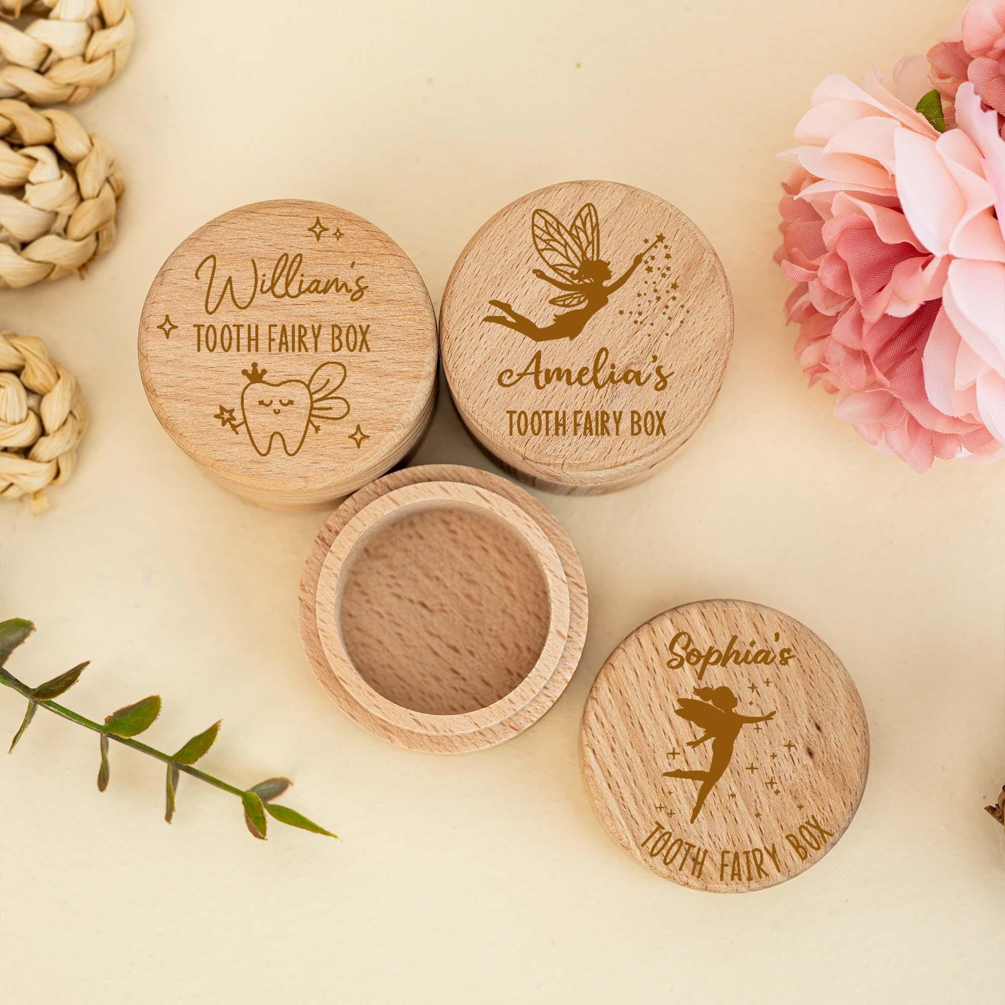 Personalized Name Tooth Fairy Keepsake Box, Engraved Wooden Milk Tooth ...