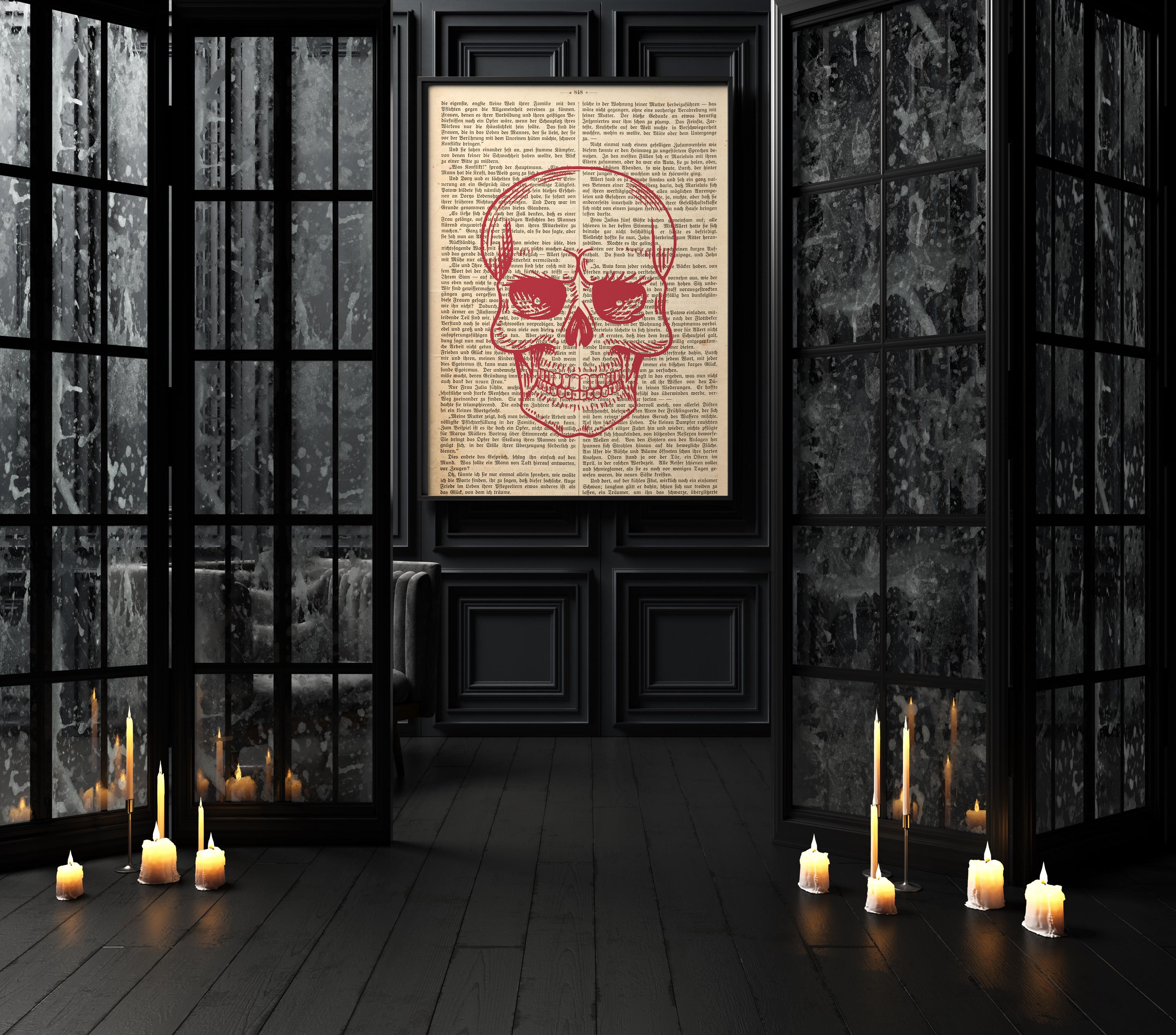 Skull Book Page Art | Spooky Vintage Halloween Poster and Phone ...