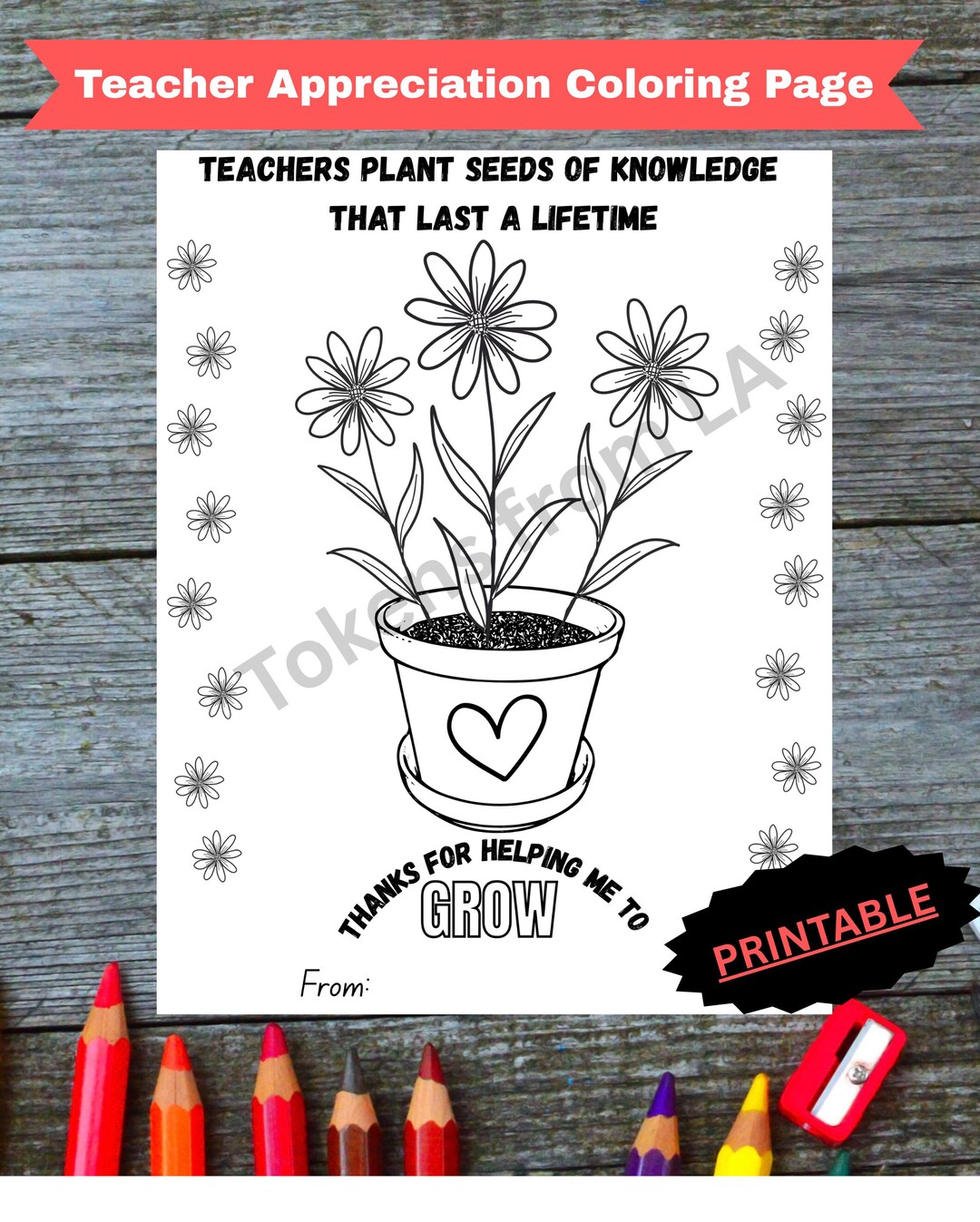 Teacher Appreciation Coloring Page -flowers, Instant Digital Download ...