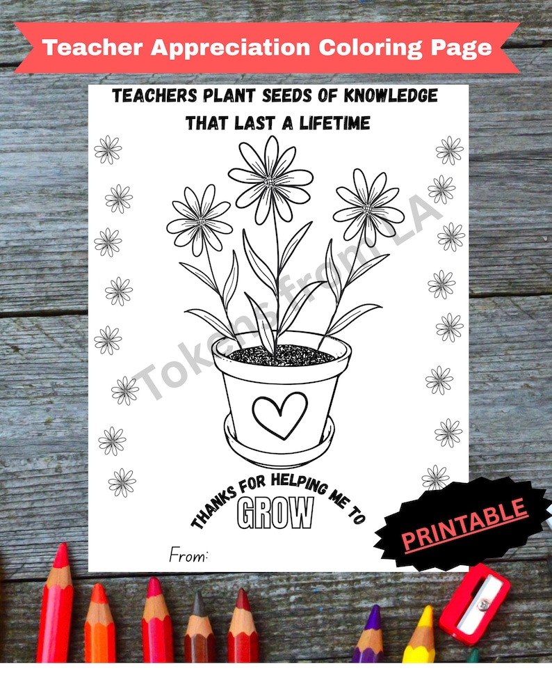 Teacher Appreciation Coloring Page -flowers, Instant Digital Download ...