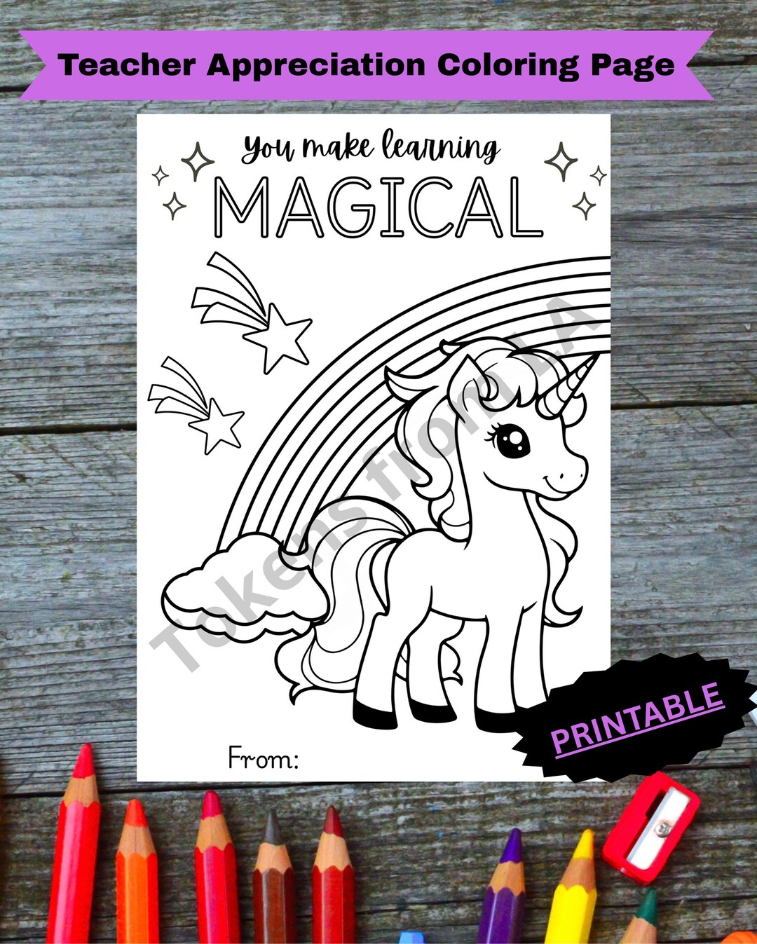 Teacher Appreciation Coloring Page -unicorn Magic, Rainbow, Instant ...