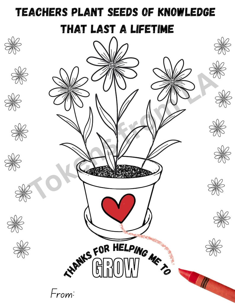 Teacher Appreciation Coloring Page -flowers, Instant Digital Download ...