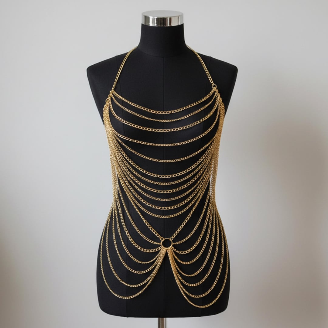 Gold Body Chain Harness for Festival Outfits, Body Jewelry for Ravewear ...