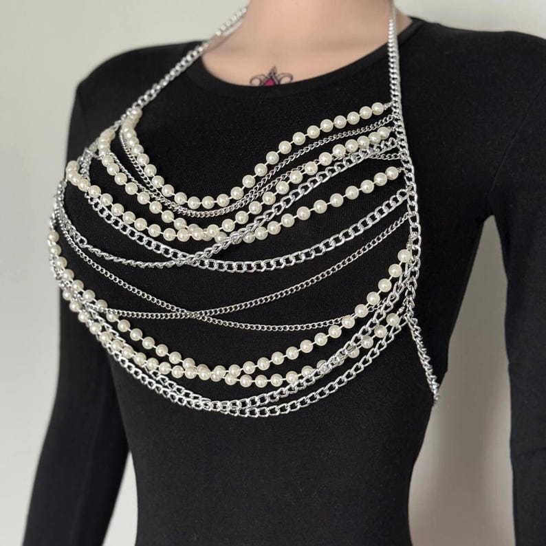 Pearl Body Chain Bra, Festival Body Jewelry for Exotic Dancewear and ...