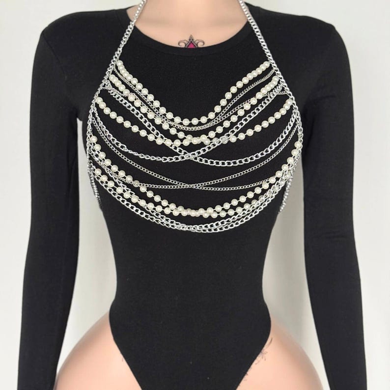 Pearl Body Jewelry Carnaval Bra Perfect for Rave Outfit, Pearl Bralette ...
