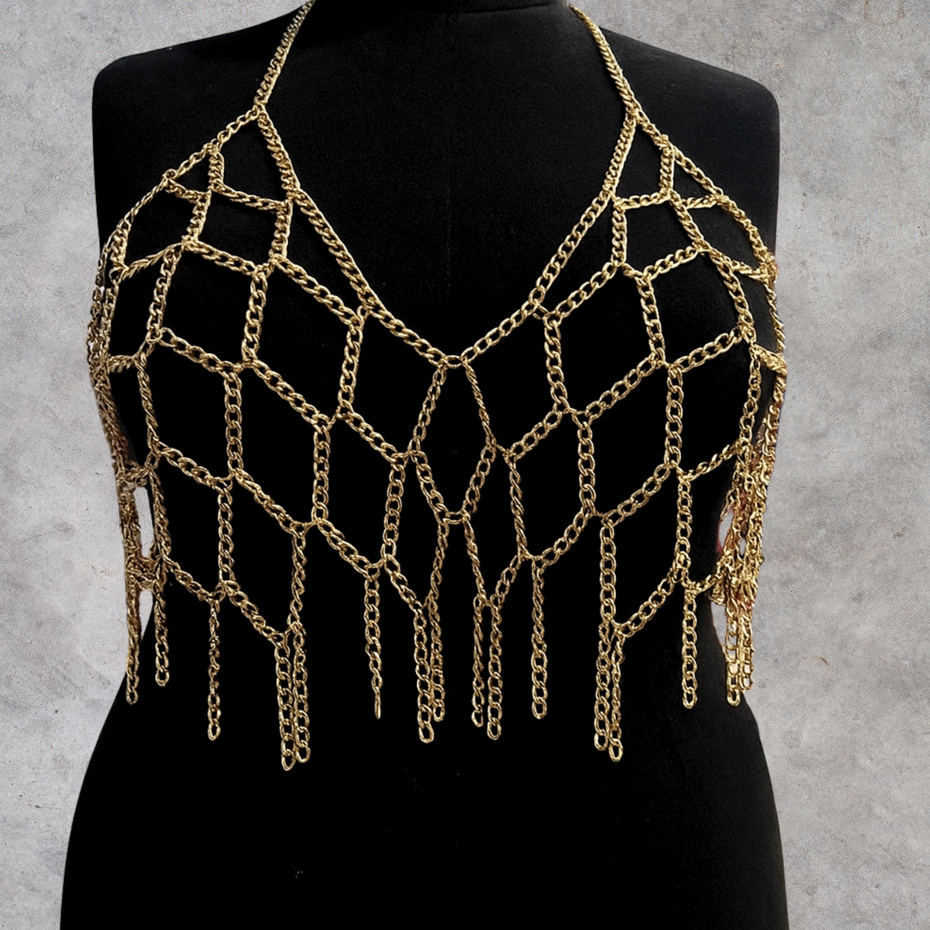 Chainmail Top Gold for Festival Outfit, Cosplay, Club Wear, Gold Chain ...