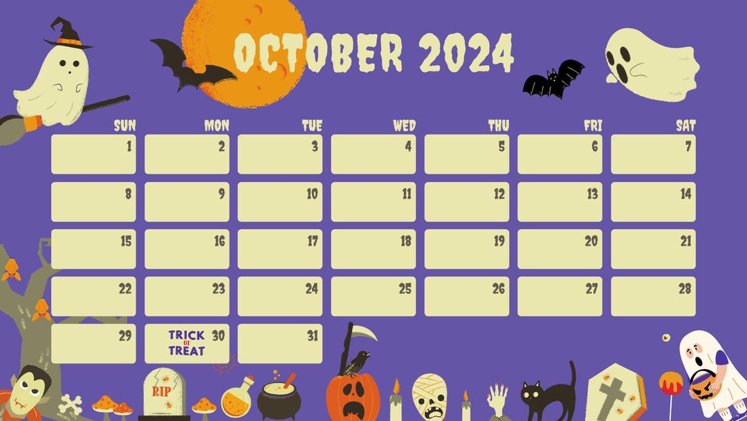 Halloween Themed October 2024 Calendar, PDF Format for Classrooms ...