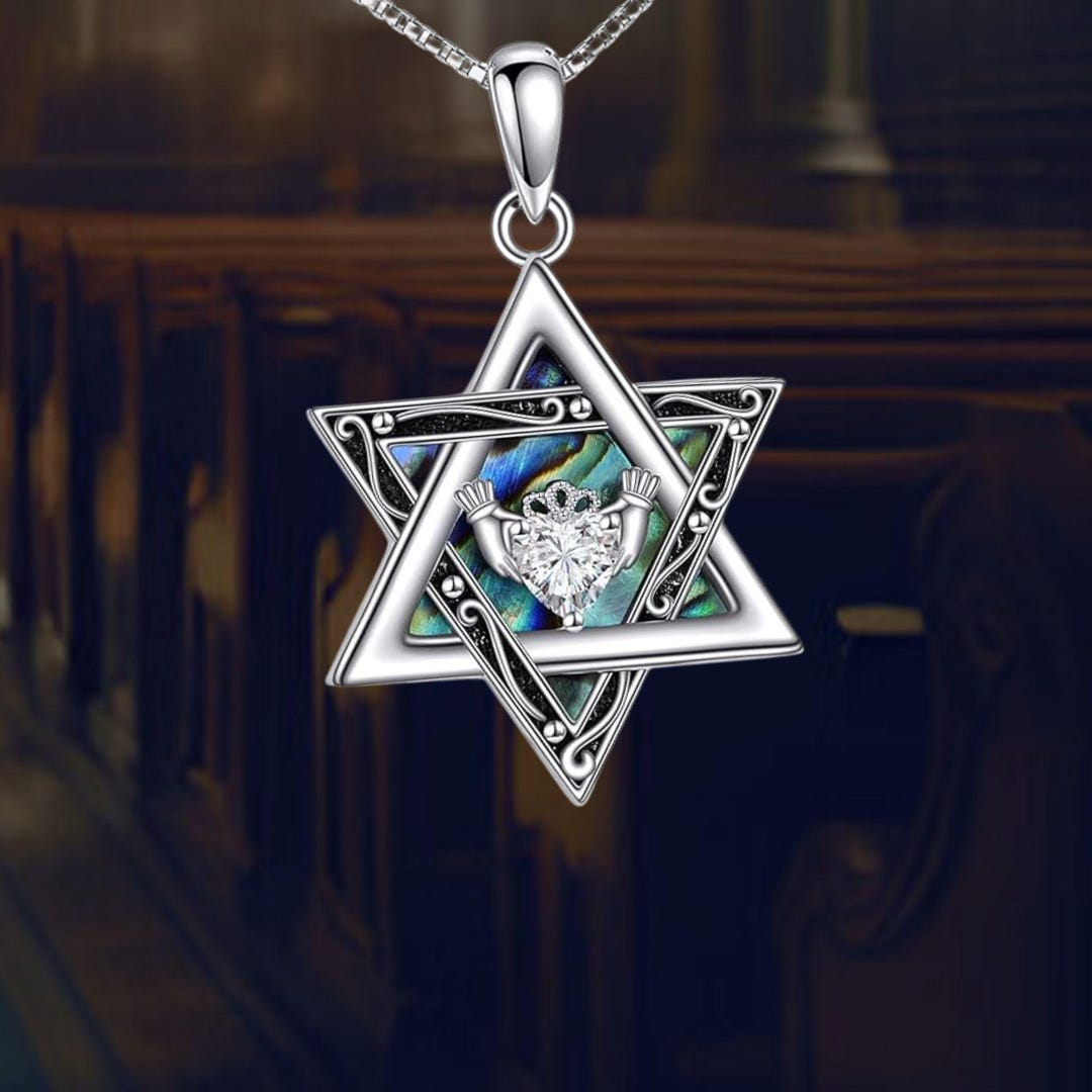 Star of David Necklace 925 Sterling Silver Jewish Abalone Shell ...