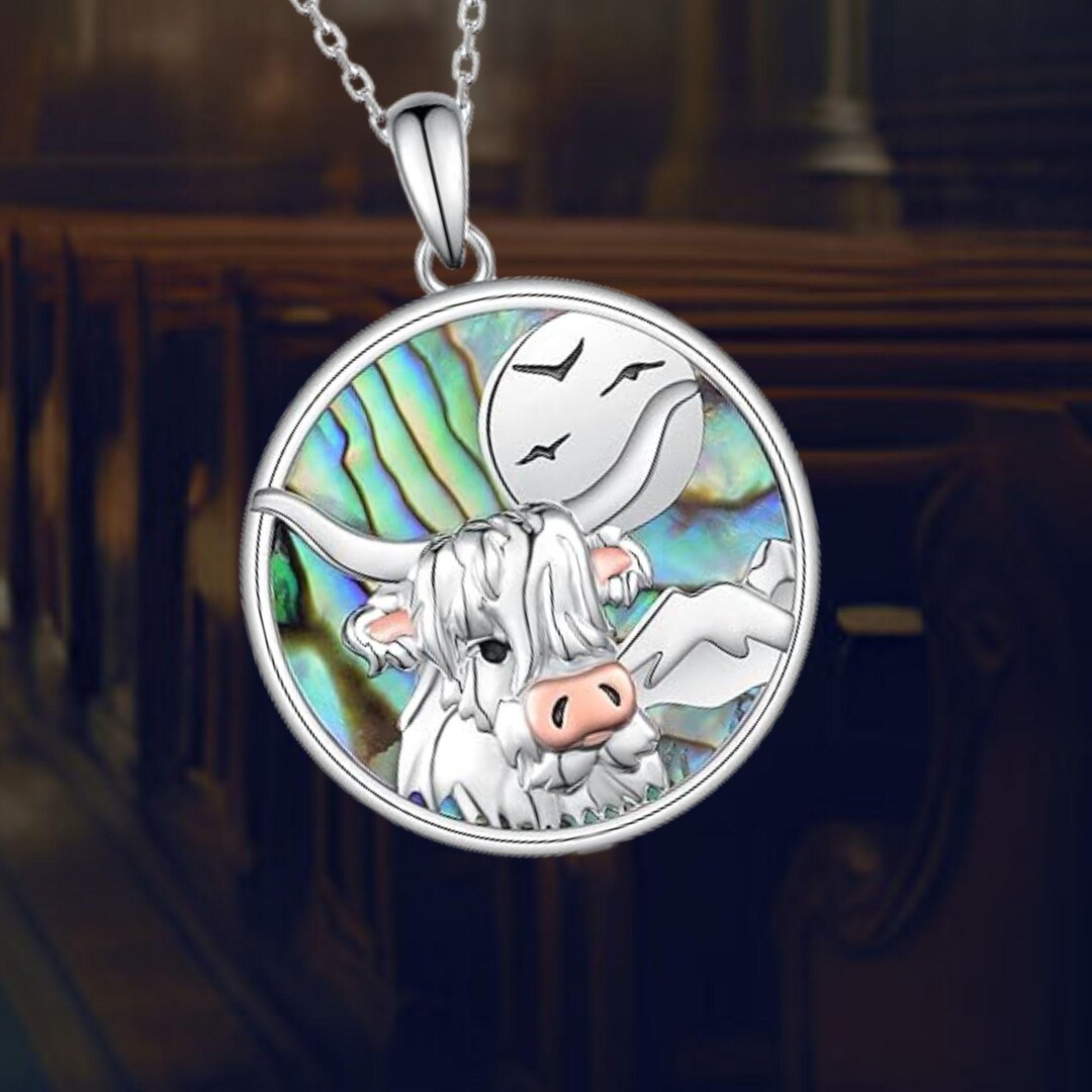 Highland Cow Necklace Sterling Silver Highland Cow Abalone Shell Cow ...
