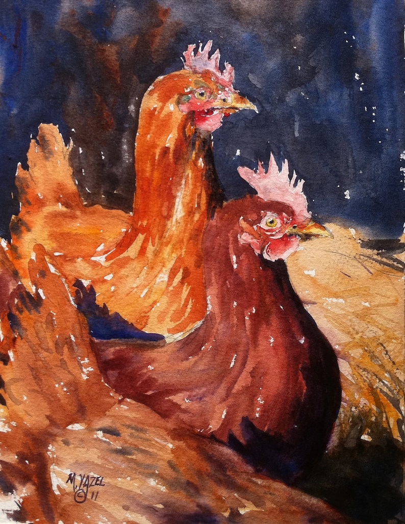 Two Hens Print of Original Water Color - Etsy