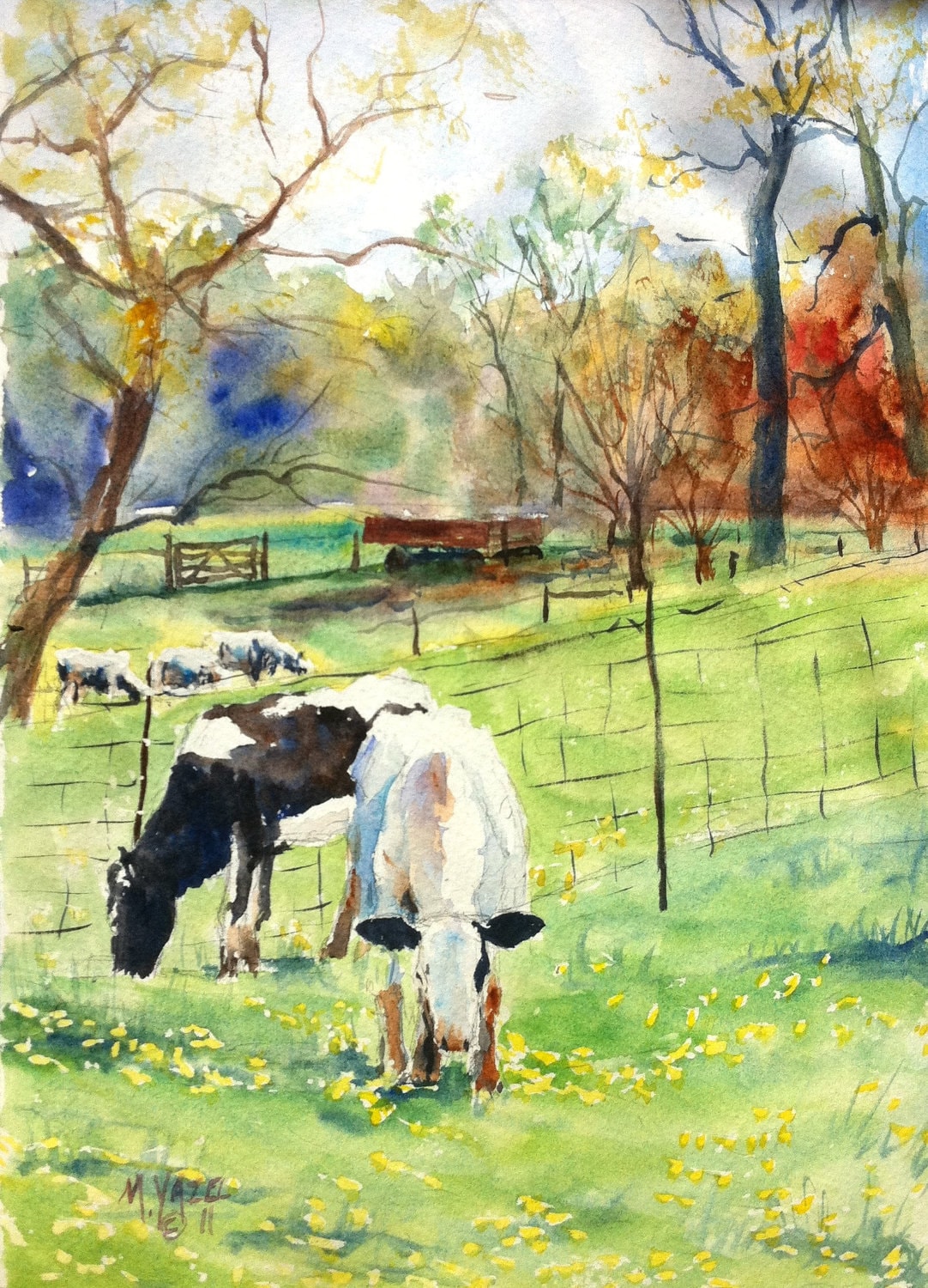 Cows on the Peters Farm, Cow, Cows, Watercolor, Farm, Rural, Family ...