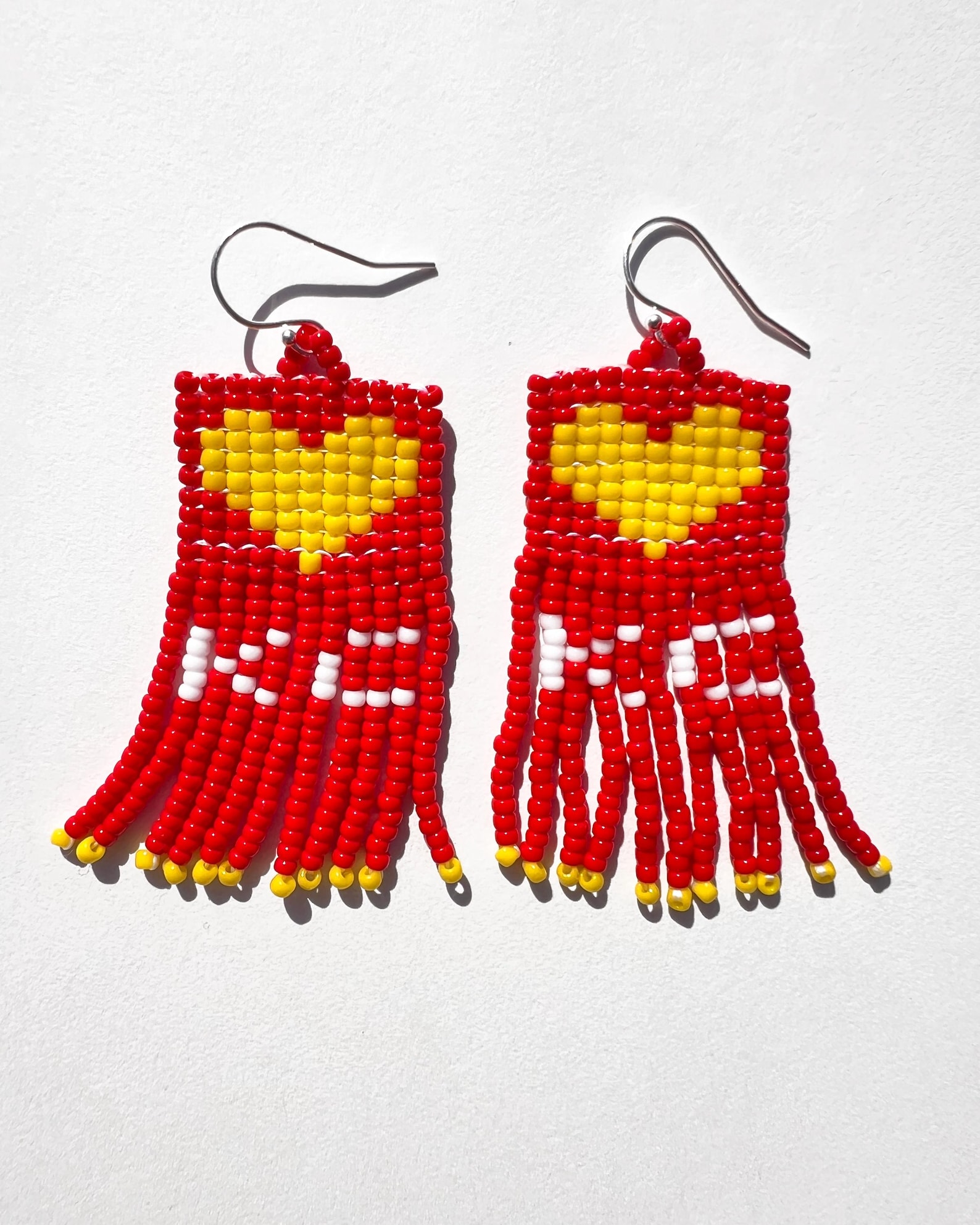 Kansas City Football Earrings: Red & Yellow Beaded Fringe, Sterling ...