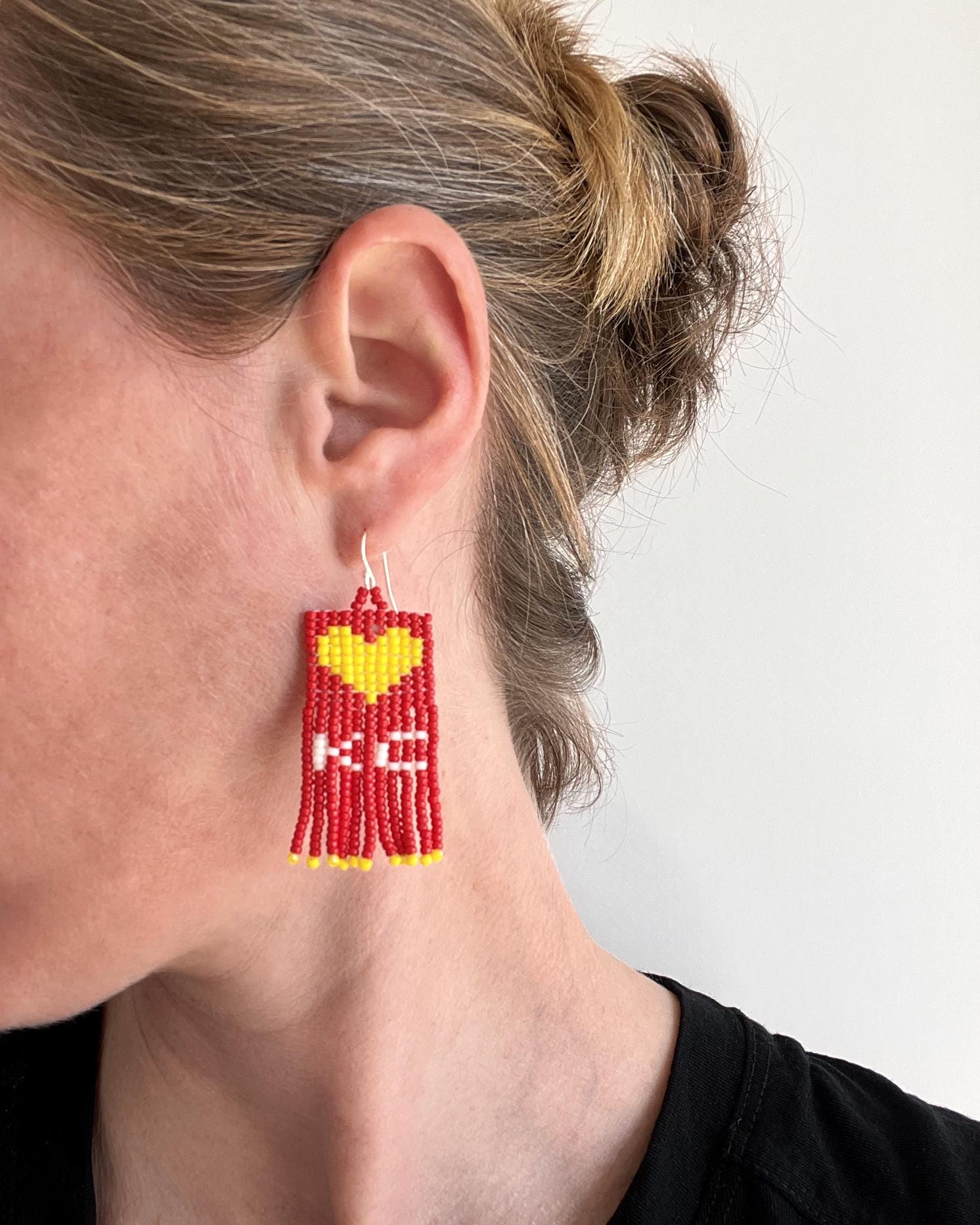 Kansas City Football Red and Yellow Beaded Fringe Earrings | Kansas ...