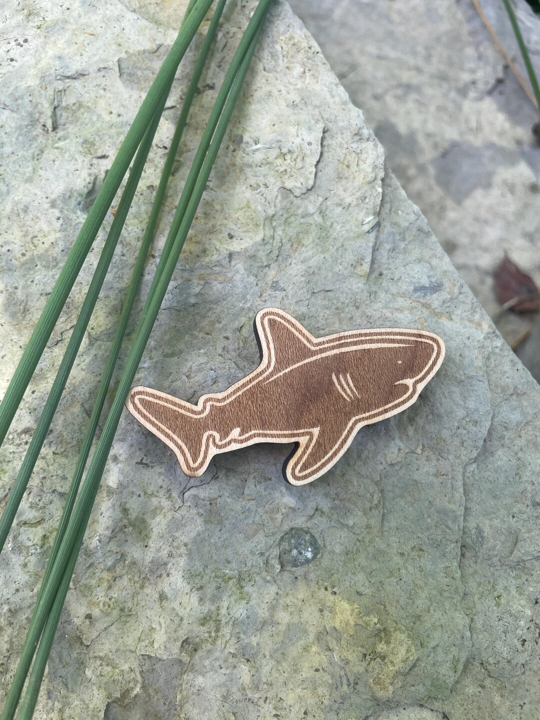 Engraved Wood Shark Magnet: Rustic Fridge Decor Gift - Etsy