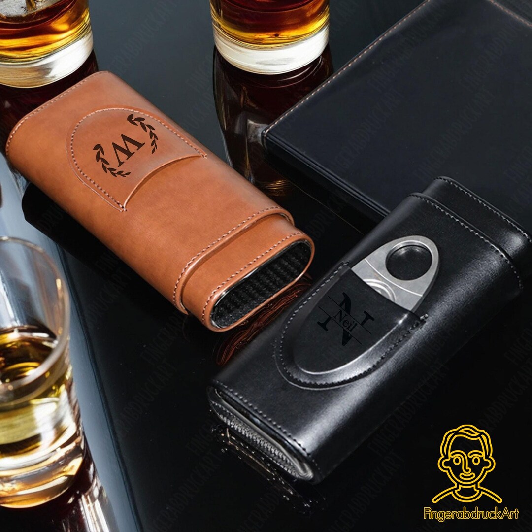 Personalized Cigar Case, Leather Cigar Holder With Cutter, 3 Cigar ...