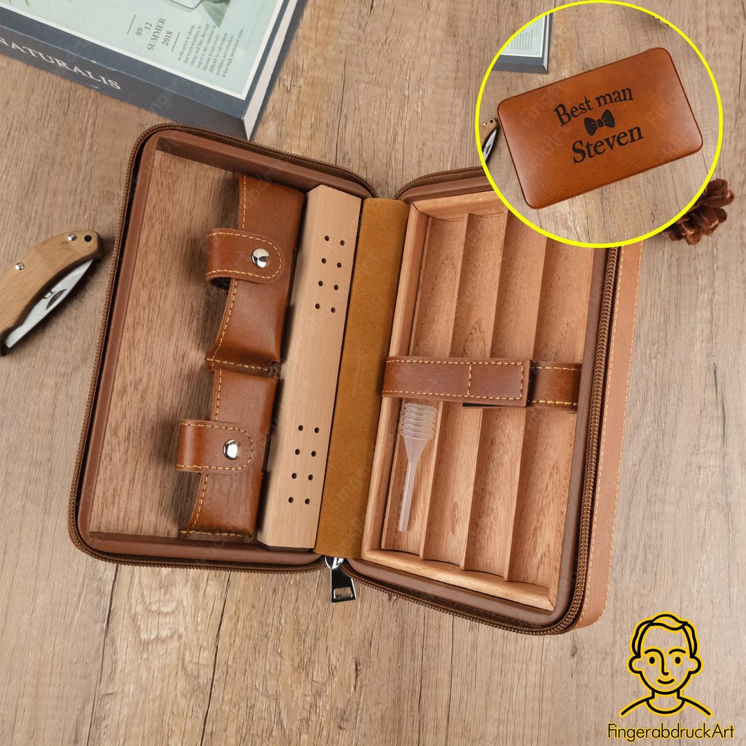 Custom Leather Cigar Box Case, Personalized Travel Cigar Humidor Box, 4 ...