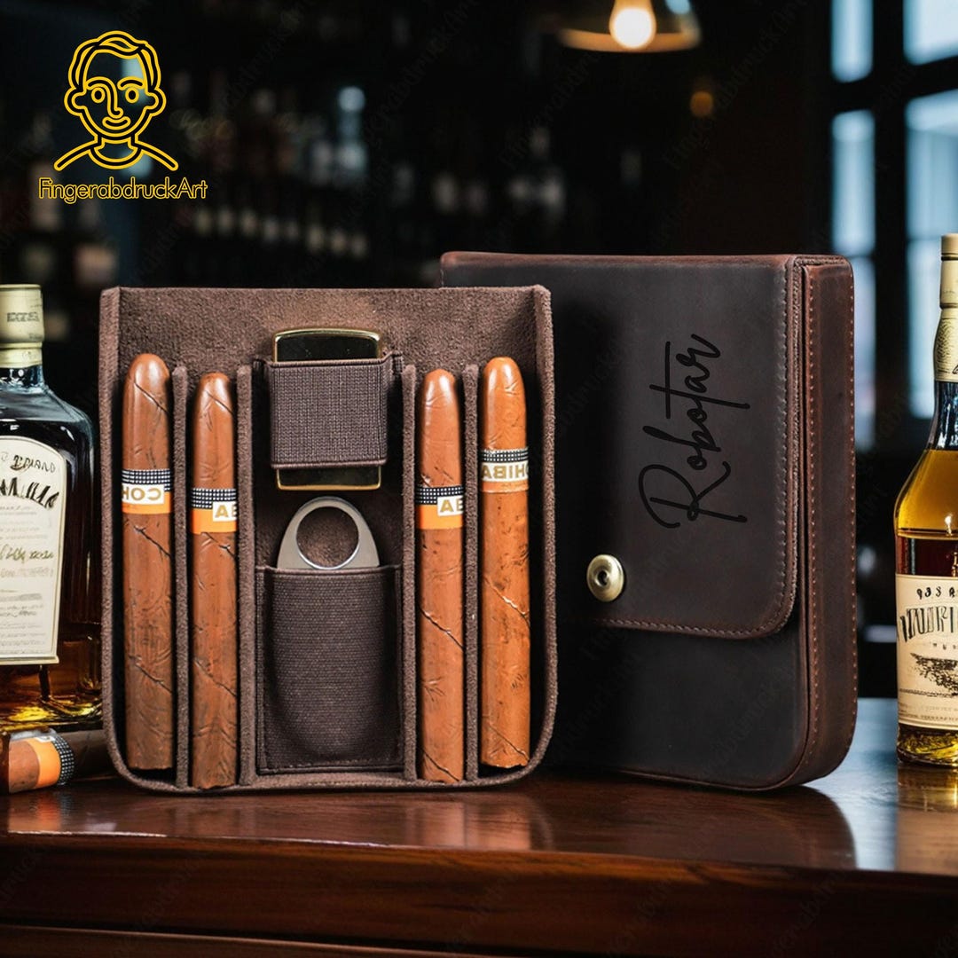 Personalized Leather Cigar Case, Custom Travel Cigar Humidor Box, 4 ...