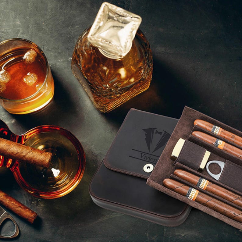 Personalized Leather Cigar Case, Custom Travel Cigar Humidor Box, 4 ...